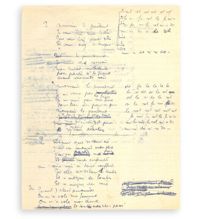 Le déserteur : le manuscrit de la chanson de Boris Vian